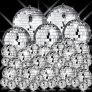 50 Pcs Disco Balls Ornaments Mini Silver Hanging Decorations Reflective Mirror Ball Cake Decoration 70s Party Supplies for Christmas Festive (1.2 Inch, 2 3.2 4 Inch)