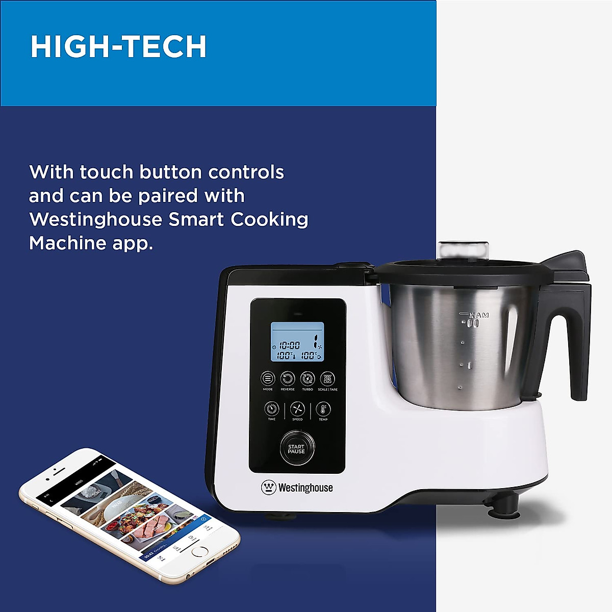 Westinghouse Smart Cooking Machine - 10-in-1 Functionality, Featuring 3 Preset Cooking Modes, LCD Display, Built-In Temperature Controls, and 3L Removable SS Mixing Bowl