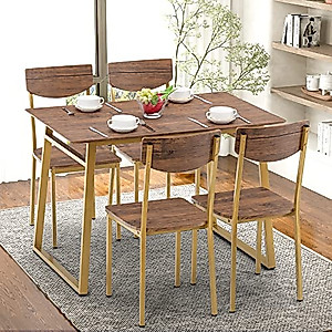 JOMEED 5 Piece Dining Table Set for 4 Kitchen Table and Chairs for 4 Space Saving Metal and Wood Rectangular Dining Table with Chairs Perfect for Dining Room, Kitchen and Small Spaces