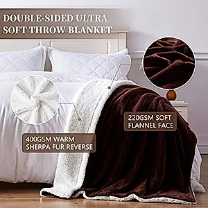 SEMECH Sherpa Throw Blanket Throw Size, Sherpa Fleece Throw Blanket Lightweight, Reversible Sherpa Blanket Machine Washable, 50" x 60", Brown