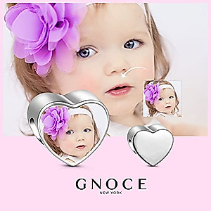 GNOCE Custom Photo Charms for Bracelet 925 Sterling Silver Heart Shaped Personalized Charms Family Memorial for Women