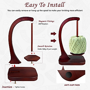 JUCPASH Yarn Ball Holder for Knitting and Crocheting, Wooden Yarn Spinner with Magnetic Metal Twirling Mechanism and Anti-Slip Pads, Crochet Gift for Knitting Lovers