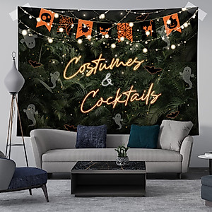 Rsuuinu Halloween Party Backdrop Ghost Themed Bat Costumes and Cocktails Photography Background Adults Teens Birthday Family Prom Party Decorations Supplies Banner Photo Booth Studio Props 7x5ft