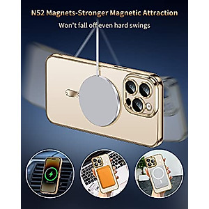 AICISINGN Magnetic Clear Case for iPhone 14 Pro Max with Full Camera Lens Protector Slim Soft TPU Military Grade Drop Protection Case Cover Compatible with MagSafe for Women Girls 6.7"-Gold