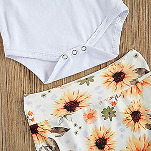 Newborn Infant Baby Girl Daddys Little Girl Short Sleeve Romper Tops Sunflower Shorts Pants Headband Summer Outfits (White-Sunflower, 0-3 Months)