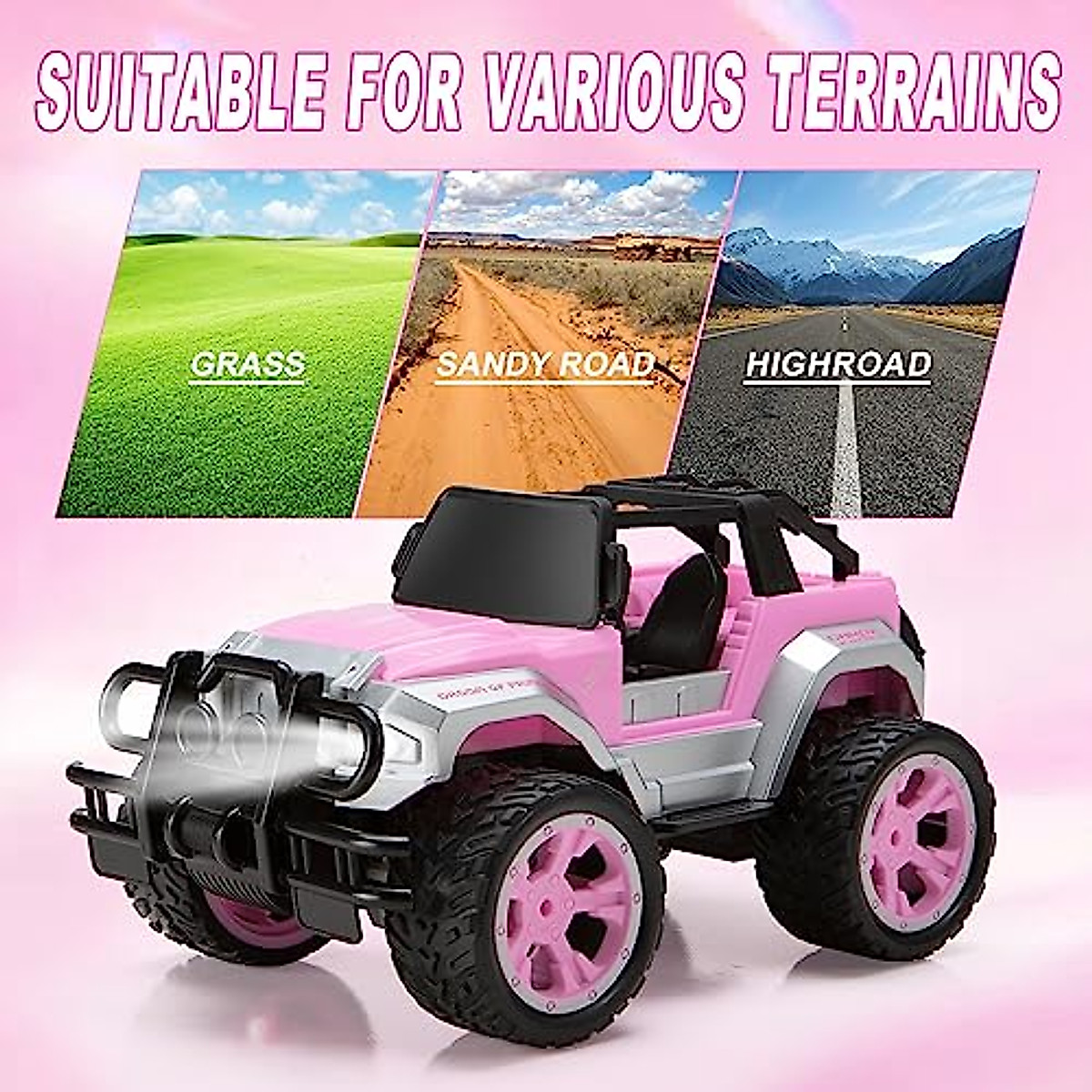 Carox Remote Control Car for Girls, 160 mins Pink RC Car with Doll and Sticker, 1:16 Scale RC Convertible Truck with Rechargeable Batteries, Birthday for Ages 4-12 Years Girls