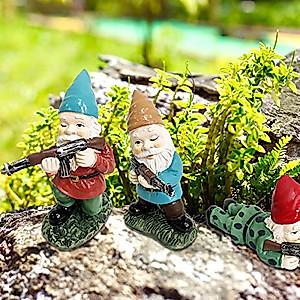 PERFECTOP 3Pcs Military Soldier Garden Gnomes with Guns AK47, Funny Army War Combat Defender Gnome Statue Figurines, Indoor Outdoor Patio Yard Lawn Desktop Decor, Thanksgiving Christmas Ornament Gift