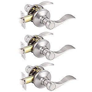 Gobrico 3 Pack Satin Nickel Interior Passage Door Levers Keyless Hall/Closet Handles Knobs Locksets with Universal Levers
