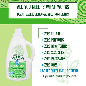 Charlie’s Soap Laundry Liquid (100 Loads, 1 Pack) 75.0 Fl Oz Natural Deep Cleaning Hypoallergenic Laundry Detergent – Eco-Friendly, Safe and Effective