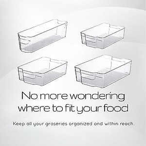 Ceybo Original Set of 4 Durable Refrigerator Food Storage Organizer Bins Variety Pack for Fridge, Freezer, Kitchen Cabinet and Pantry, Dishwasher Safe