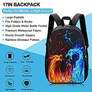LEOPOM Fire Dragon Laptop Backpack Lightweight Large School Flame Bookbags - 17 inch