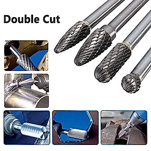 Yakamoz Set of 4Pcs 5.9-Inch Long Tungsten Steel Solid Carbide Rotary Burrs Set with 6mm Shank Fits Rotary Tool for Woodworking Drilling Carving Engraving