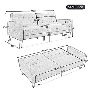 LTT Futon Sofa Bed, Loveseat Sofa Bed, Velvet Upholstered Modern Convertible Folding Futon Lounge Couch for Living Space, Apartment, and Dorm