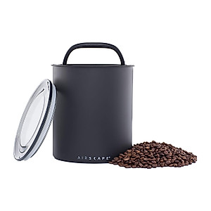 AirScape Kilo Coffee Storage Canister & Scoop Bundle - Large Food Container - Patented Airtight Lid 2-Way Valve Preserve Food Freshness, 2.2 lb Dry Beans (Large Matte Black & Brushed Steel Scoop)