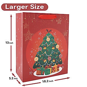 10-Pack Red Green Christmas Gift Bags Assorted Sizes with Handles(4 Large 13”, 4 Medium 10.6”, 2 Small 6.7”) Santa Claus, Snowman, Gift cart, Trees and Snowflake for Gifts, Decorations, Holiday Birthday, And Parties, 10 Pcs