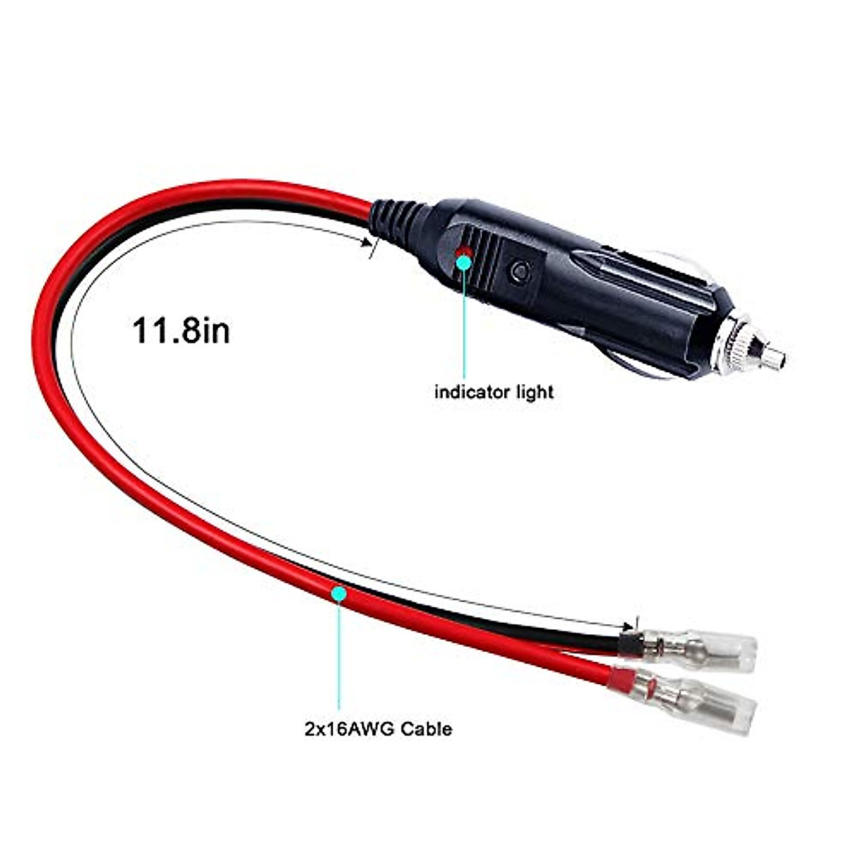 [2 PACK] 12v 12Volt Replacement Cigarette Lighter Male Plug with Leads - Car Adapter Dc Battery Charger Kit Connectors Cigar Plugs Power Supply Accessories Heavy Duty Cord Auto Cable Led Light 15Amp