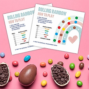 DYIRBIIY 5" x 6" Party Kids Table Game | Rolling A Rainbow Roll The Dice Game| Watercolor Rainbow Dice Game for Kids | 20 Play Cards 20 Colored Dices -TZYX-A08