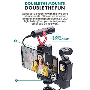 Movo OPR-50 Smartphone Video Rig Compatible with DJI OSMO Pocket 1, 2 - Includes Smartphone Mount and 2X Shoe Mount for Video Microphone, Video Light, and More - Phone Stabilizer for Video Recording