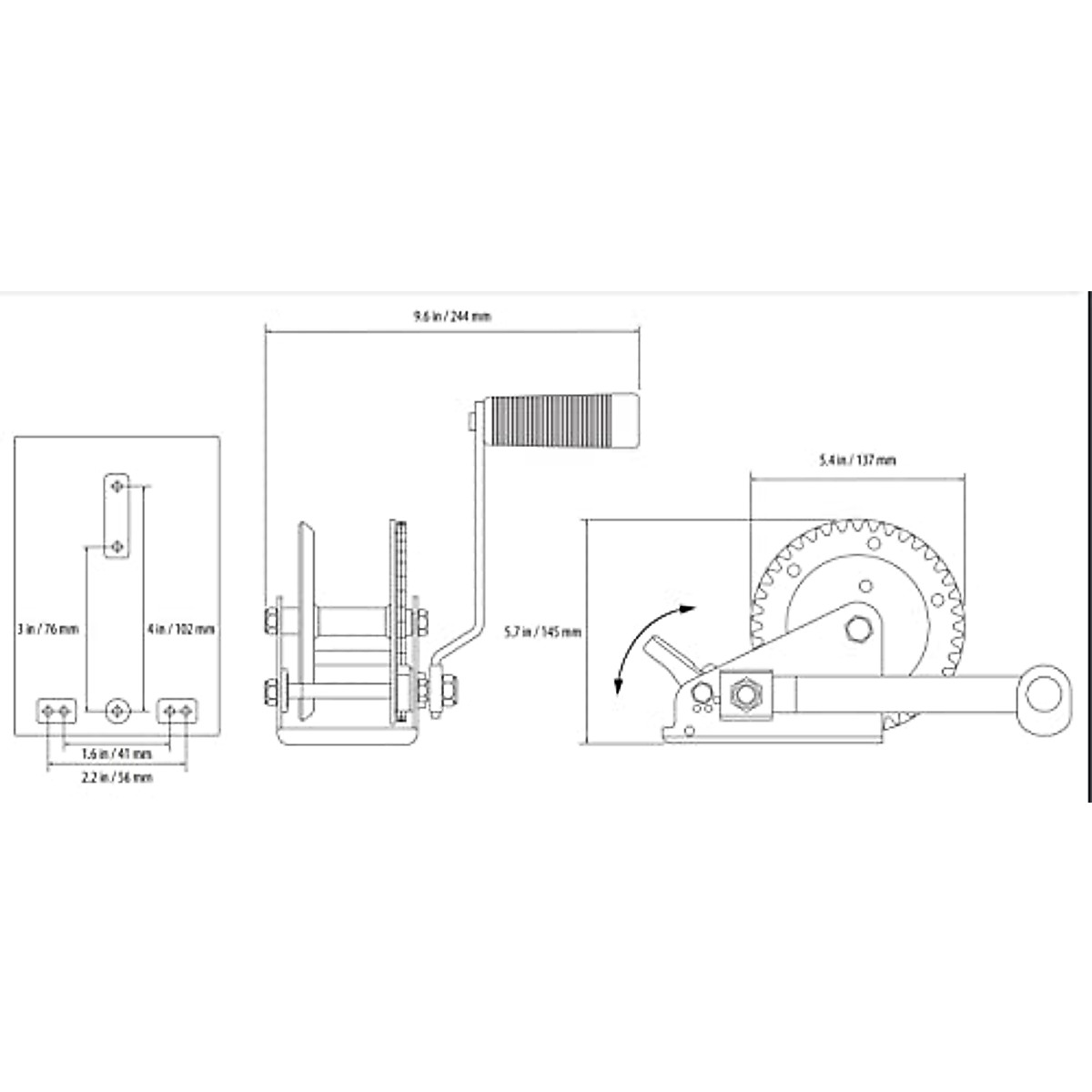 Camco 50000, Trailer Boat Winch | Features a 2-Way Ratchet & 20-Foot Strap with a 2,000lb Weight Capacity