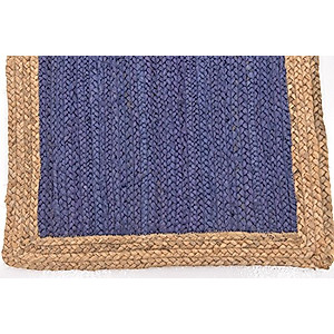 Unique Loom Braided Jute Collection Classic Quality Made Natural Hand Woven with Solid Color Detail, Area Rug, Rectangular 2' 0" x 3' 0", Navy Blue/Tan