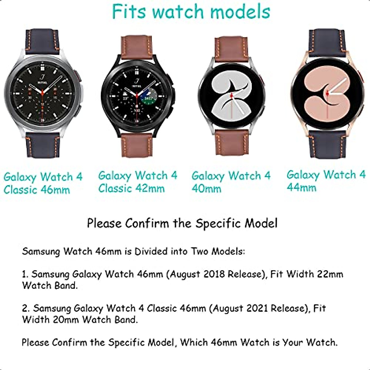 Watch 4 Band 2 Pack, Compatible with Samsung Galaxy Watch 4 Classic 46mm 42mm 40mm 44mm 20mm Quick Release Leather Band For Women Men (Black+Coffee)