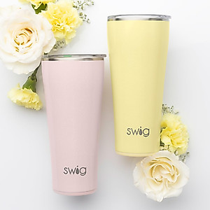 Swig Life 32oz Insulated Tumbler, Travel Coffee Tumbler with Lid, Cup Holder Friendly Travel Coffee Mug, Stainless Steel Thermos (Shimmer Buttercup)