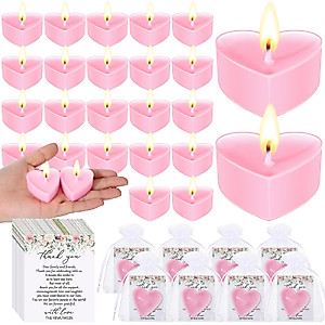 Conelist 54 Sets Wedding Favors for Guests 54 Heart Shaped Candles Mini Soywax Tealight Candles 54 Thank You Cards and 54 Organza Bags for Wedding Party Favor Gift Decoration (Pink)