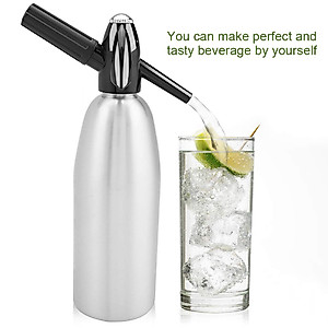 ANKROYU 1L Fashionable Attractive Soda Siphon with Pressure Regulator, Portable Alloy Soda Water Bottle Cup, Soda Maker Machine Sparkling Water Maker for Juice Drinks Cocktail(Silver)