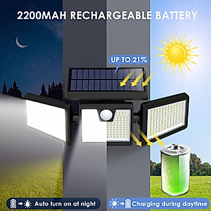 [1-Pack] Solar Outdoor Lights,Super Brightness 341 LED 3500LM Solar Motion Sensor Lights,270° Wide Angle,3 Head Security Lights with PIR,IP65 Waterproof Solar Flood Wall Lights for Garden Patio Yard