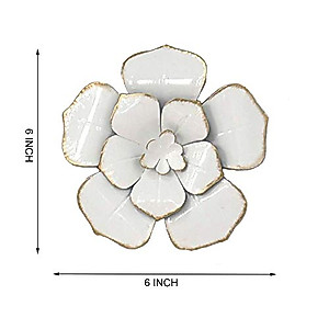 SQshun 6 Inch Multiple Layer Flowers Metal Wall Art Decor for Outdoor Home Garden,Bedroom,Living Room,3 Packs(White)