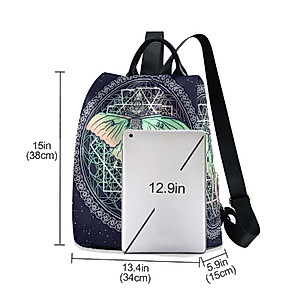 ALAZA Beautiful Night Moth Boho Backpack Purse for Women Travel Bag Anti Theft Back Pack Fashion Shoulder Bag with Adjustable Straps