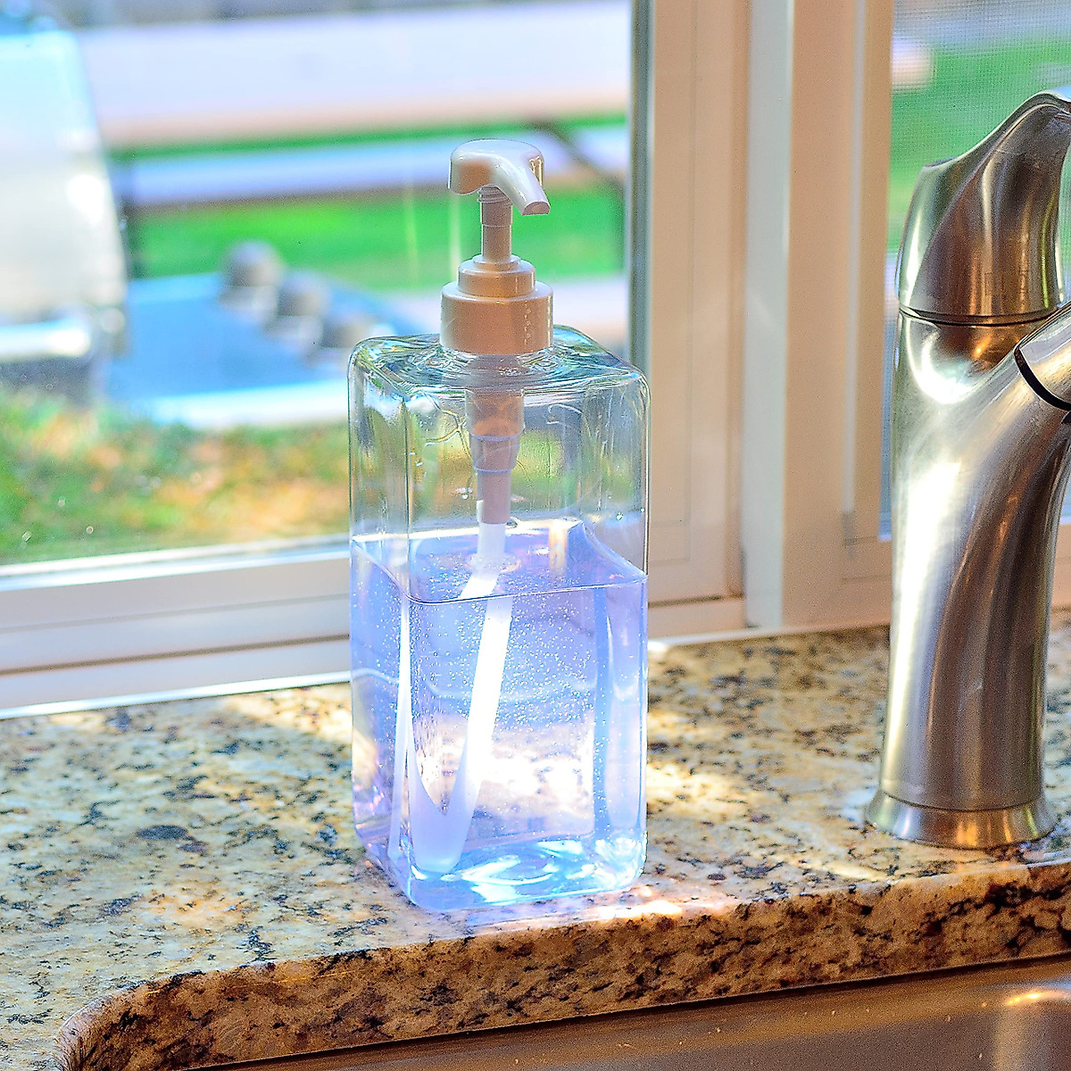 Youngever 3 Pack Pump Bottles for Shampoo 32 Ounce (1 Liter), Square Empty Shampoo Pump Bottles, Plastic Cylinder with Lockdown Leak Proof Pumps