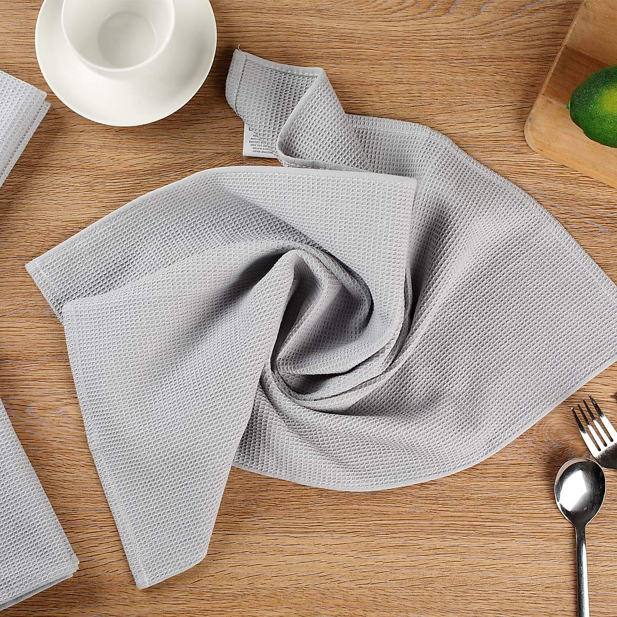 Classic Kitchen Towels, 100% Natural Cotton, The Best Tea Towels, Napkins, Absorbent and Lint-Free, Machine Washable, 16 x 24 Inch, 3 Pack Light Grey