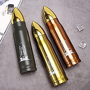 Yeahii Thermos Water Bottle Travel Outdoor Sports Thermos Water Bottle Bullet Shaped Thermos Bottle Stainless Steel Durable Portable, Gold, 500ml