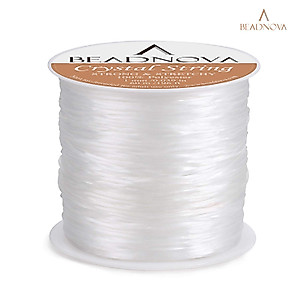 BEADNOVA 1mm Elastic Stretch Crystal String Cord for Jewelry Making Bracelet Beading Thread 60m/roll (Clear White)