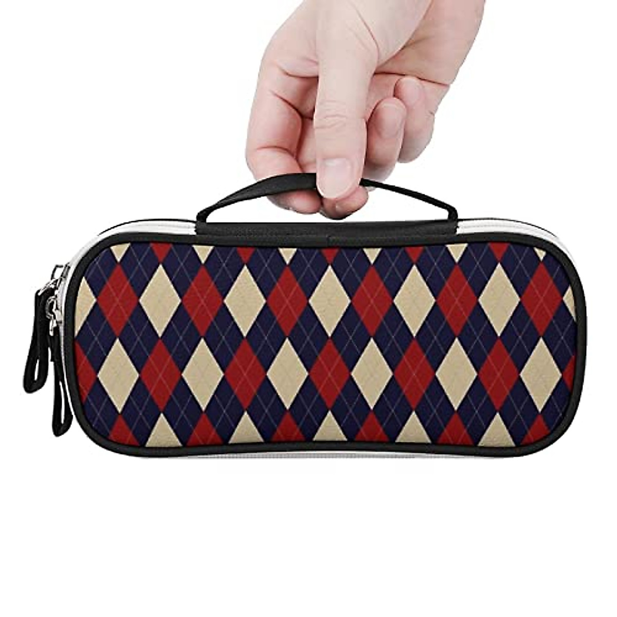 Red Blue Diamond Pencil Case Bag Large Capacity Stationery Pouch with Handle Portable Makeup Bag Desk Organizer