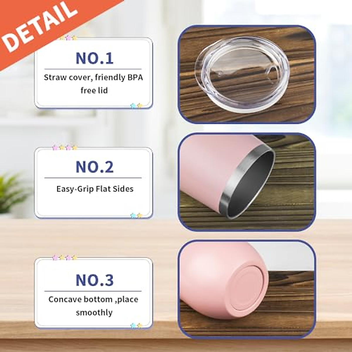 StarSpeed 12oz Wine Tumbler with lid, Stainless Steel Travel Mugs Stemless Double Wall Insulated Coffee Cup, Insulated Wine Glasses Travel Tumbler for Cold & Hot Drinks(Light Pink, 1)