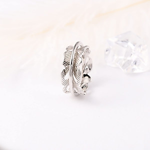 STROLLGIRL Sterling silver Simple spinner ring Fidget band ring spinning meditation anxiety ring (feather design, 10)