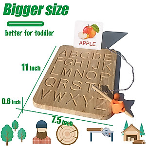 Montessori Alphabet Tracing Board, Oak Made Come with 26 Pcs Cards & Pen Grip Toddlers Double-Side Learning Toys ABC 3+ Kids Preschool Practice Materials Letters Writing Homeschool
