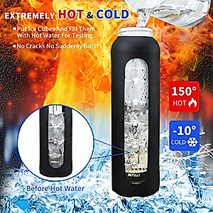 32 Oz Glass Water Bottle with Straw & Silicone Sleeve 100% BPA Free Borosilicate Glass Water Bottle, 1L Wide Mouth Leakproof Lids Motivational Time & Ounce Marker Ensure Track H2o Goal