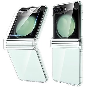 ONOLA for Samsung Galaxy Z Flip 5 Case with Hinge Protection and 360°Rotate Ring Magnetic Kickstand, Samsung Z Flip 5 Phone Case for Samsung Galaxy Z Flip 5 5G (Z_Clear)