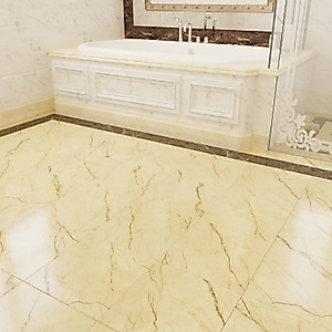 WESTICK Peel and Stick Waterproof Floor Tile Yellow Marble Floor Tiles Bathroom Flooring Tiles Peel and Stick Tiles for Floor Self Adhesive Removable Vinyl Flooring Kitchen Bedroom 12 x 12 in 5 PCS