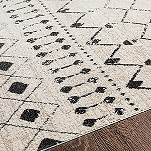 Mark&Day Washable Area Rugs, 7ft Round Mary Modern Cream Area Rug, Black / Beige Carpet for Living Room, Bedroom or Kitchen (6'7" Round, Machine Washable)