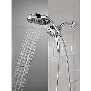 Delta Faucet HydroRain 5-Spray H2Okinetic Dual Shower Head with Handheld Spray, Chrome Shower Head with Hose, Handheld Shower Heads, Detachable Shower, 2.5 GPM Flow Rate, Lumicoat Chrome 58680-PR25