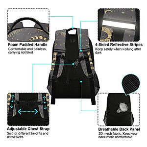 NFMILI Golden Snake Moon Kids Backpack Lightweight Middle School Elementary Bookbags for Boys Girls School Bag with Chest Strap 11.6 X 6.9 X 16.7 in