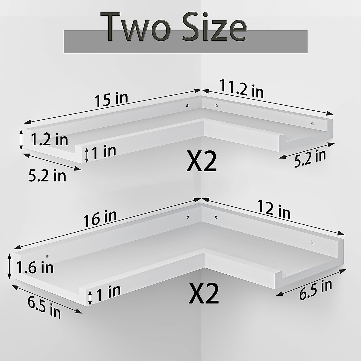 4 Tier Corner Wall Shelf, Floating Corner Shelves with Lip, White Modern Corner Shelves Wall Mounted, Solid Pine Wood Wall Shelf L shaped shelf for Living Room, Bedroom, Bathroom, Home Storage