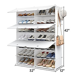 MAGINELS Shoe Rack, 7 Tier Shoe Storage 24 Pair Plastic Shoe Cabinet with Open Storage Shelves for Closet Hallway Bedroom Entryway White