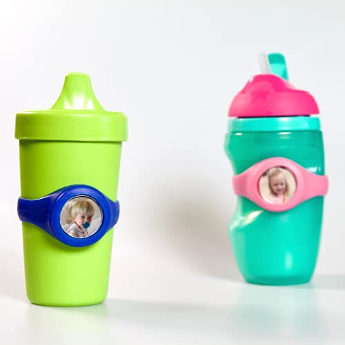 Personalized Baby Bottle and Sippy Cup Label for Daycare Personalized Band with Your Childs Picture Baby Face Band 2 Pack Blue Pink 2 PK