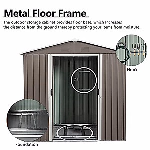 KELRIA 6ft x 5ft Outdoor Metal Storage Shed with Window, Outdoor Storage Shed with Lockable Sliding Doors, Floor Frame, Sun Protection, Waterproof Tool Storage Shed for Patio, Lawn,Backyard, White