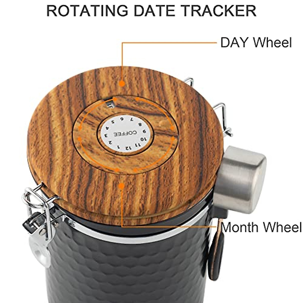 TEDSWAIT Coffee Canisters Airtight Coffee Bean Storage Container Kitchen Stainless Steel Food Storage Container with Scoop Date Tracker & CO2 Valve 61Fl Oz (Diamond Black)